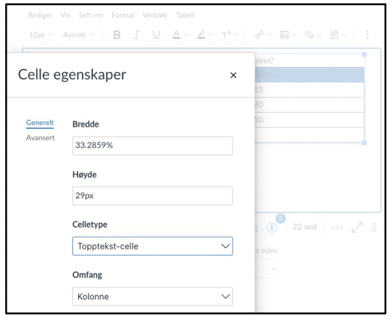 Veiledning: tabeller i Canvas - ldh.no